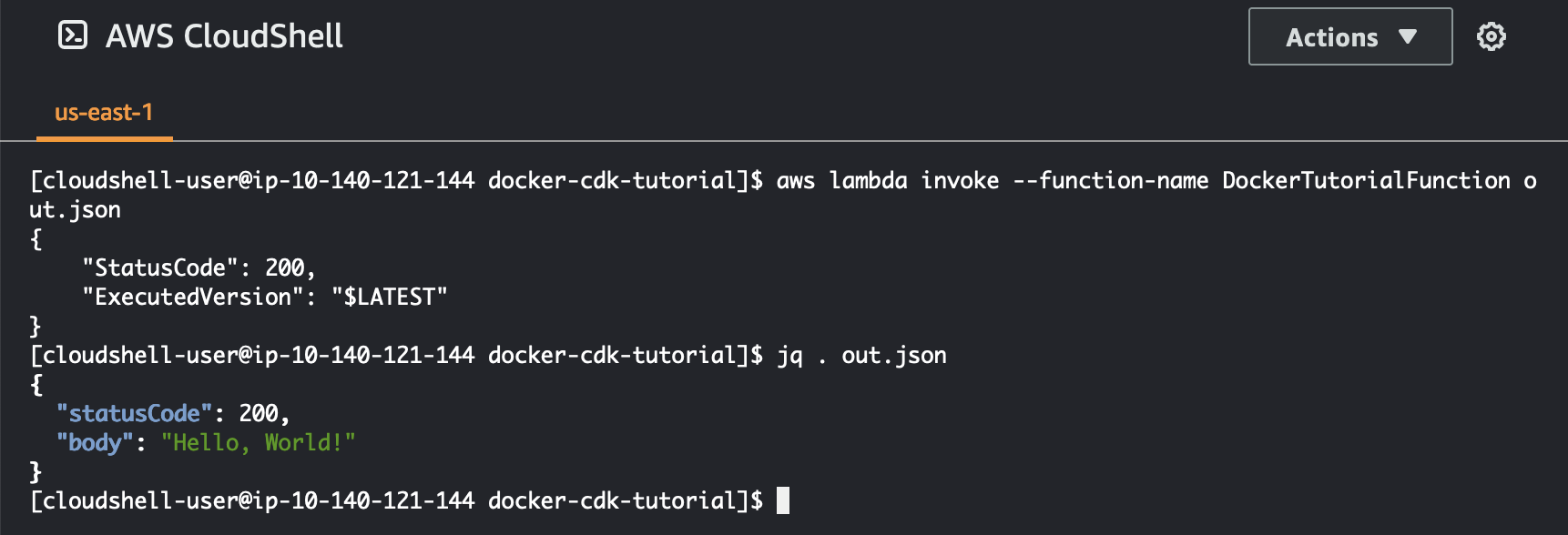 CloudShell で を使用して Lambda 関数 AWS CDK をデプロイする - AWS CloudShell